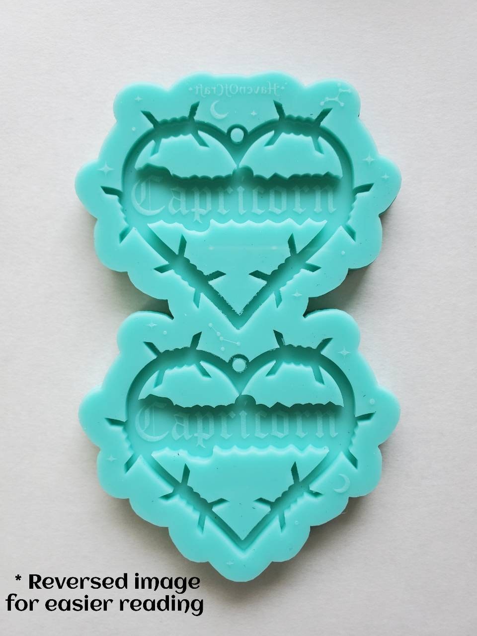 Made to order - Capricorn Barbed Heart earring silicone mold -shiny si ...